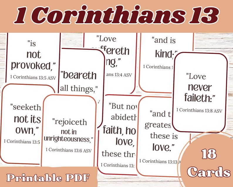 1 Corinthians 13, Bible Flash Cards, Bible Verse Cards, Kids Bible ...