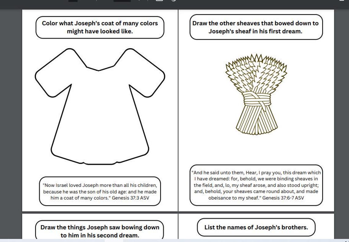 Story of Joseph, Bible Activity Pages, Bible Worksheets, Kids Bible ...