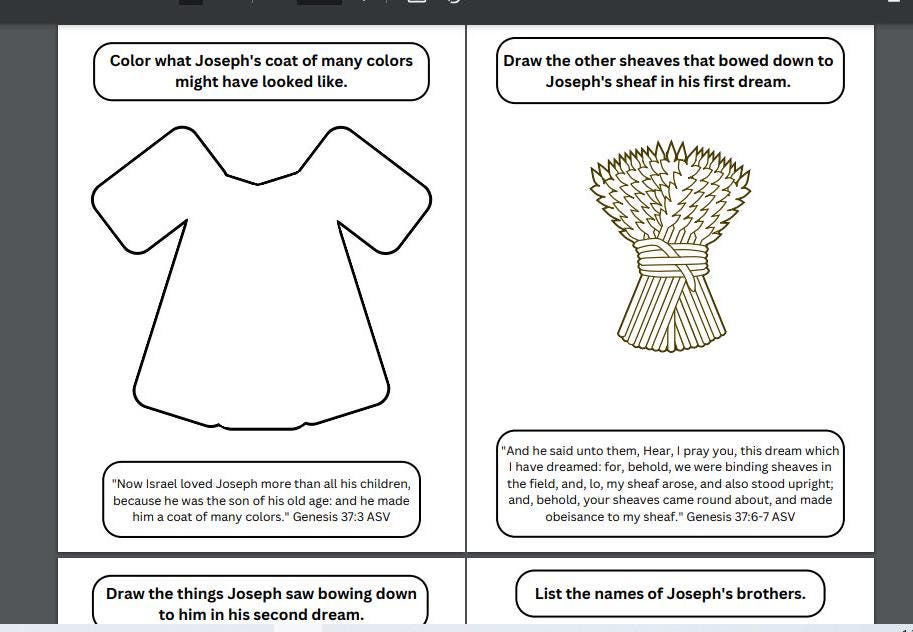 Story of Joseph, Bible Activity Pages, Bible Worksheets, Kids Bible ...