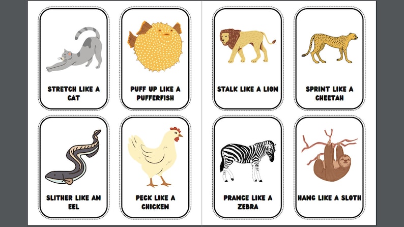 Kids Movement Cards, Animal Flash Cards, Animal Flashcards, Kids ...