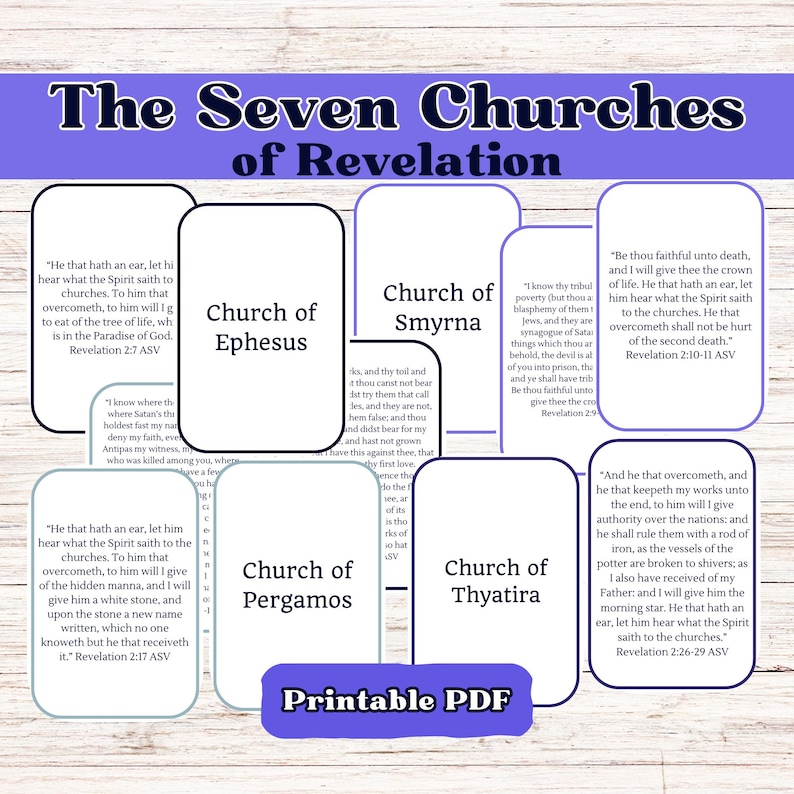 Seven Churches, Revelation, Bible Flash Cards, Bible Verse Cards, Kids ...