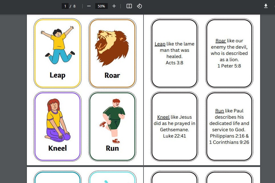 Bible Flashcards, Movement Cards, Kids Bible Activity, Bible Cards for ...