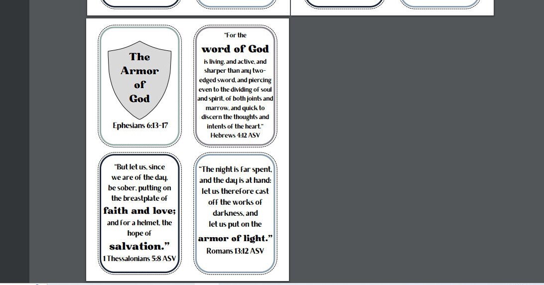 Armor of God, God’s Armor, Ephesians 6, Kids Bible Cards, Bible Verse ...