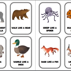 Kids Movement Cards, Animal Flash Cards, Animal Flashcards, Kids ...