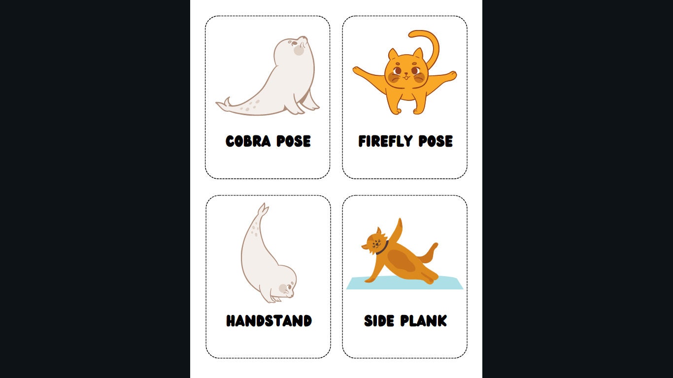Kids Animal Yoga Poses Cards, Yoga for Kids, Kids Mindfulness, Calming ...