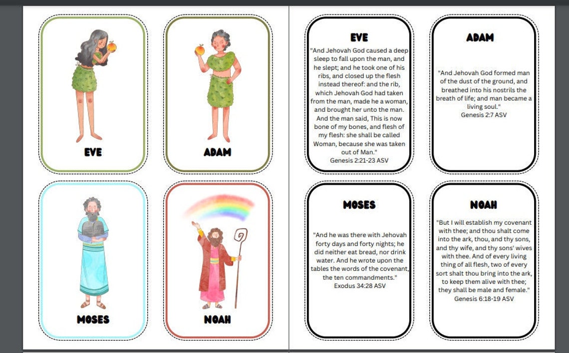 Bible Characters, Kids Bible Cards, Bible Flash Cards, Kids Bible Study ...