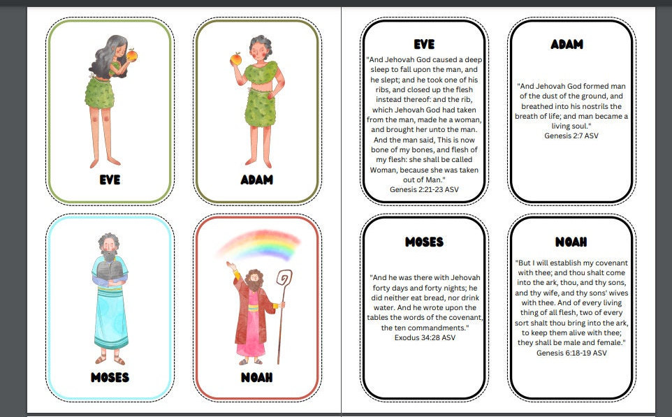 Bible Characters, Kids Bible Cards, Bible Flash Cards, Kids Bible Study ...