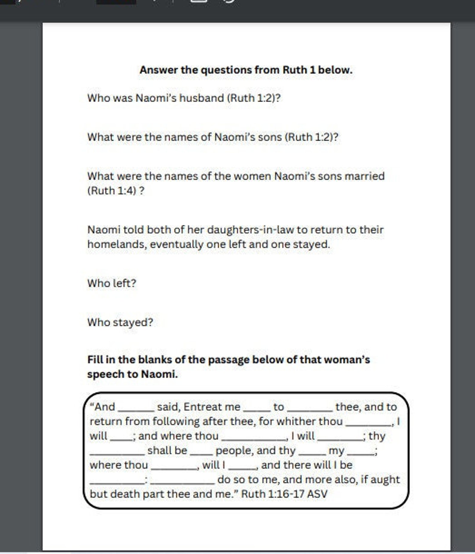 Book of Ruth, Bible Worksheets, Ruth Bible, Kids Bible Study, Ruth ...