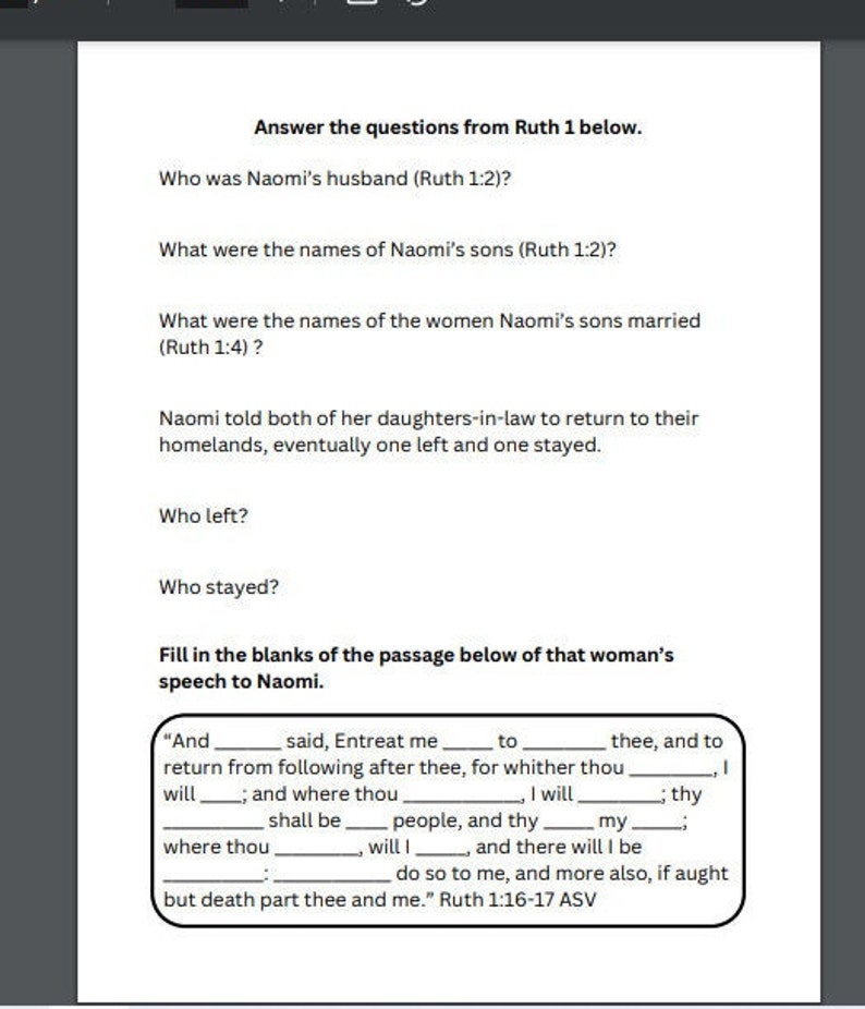 Book of Ruth, Bible Worksheets, Ruth Bible, Kids Bible Study, Ruth ...
