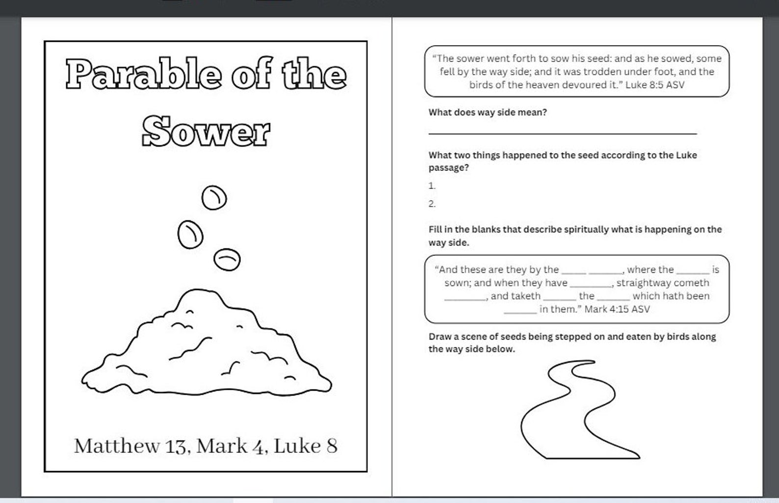 Parable of the Sower, Parables, Bible Worksheets, Kids Bible Study ...