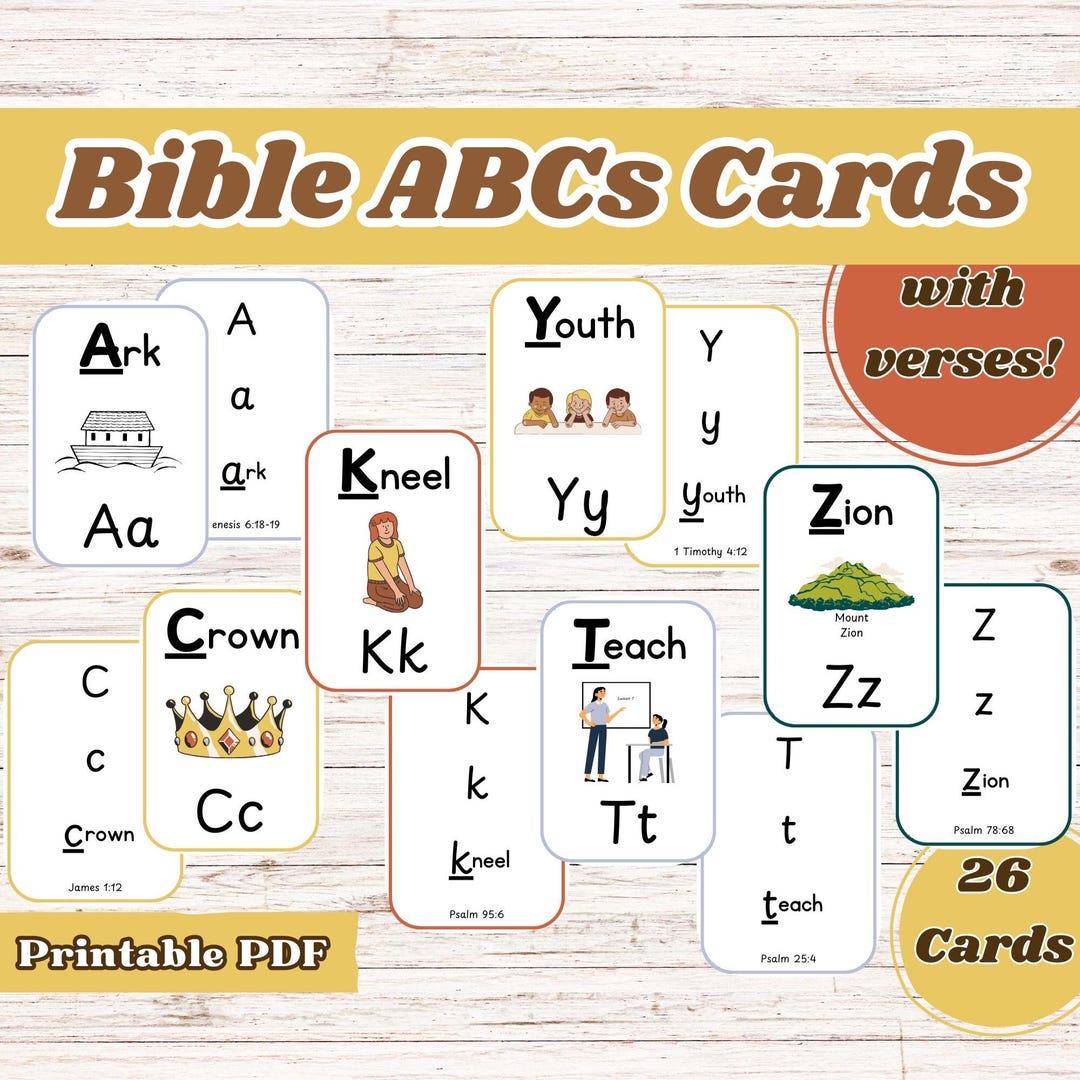 Bible Alphabet, Kids Bible Cards, Alphabet Flashcards, ABC Bible Verses ...