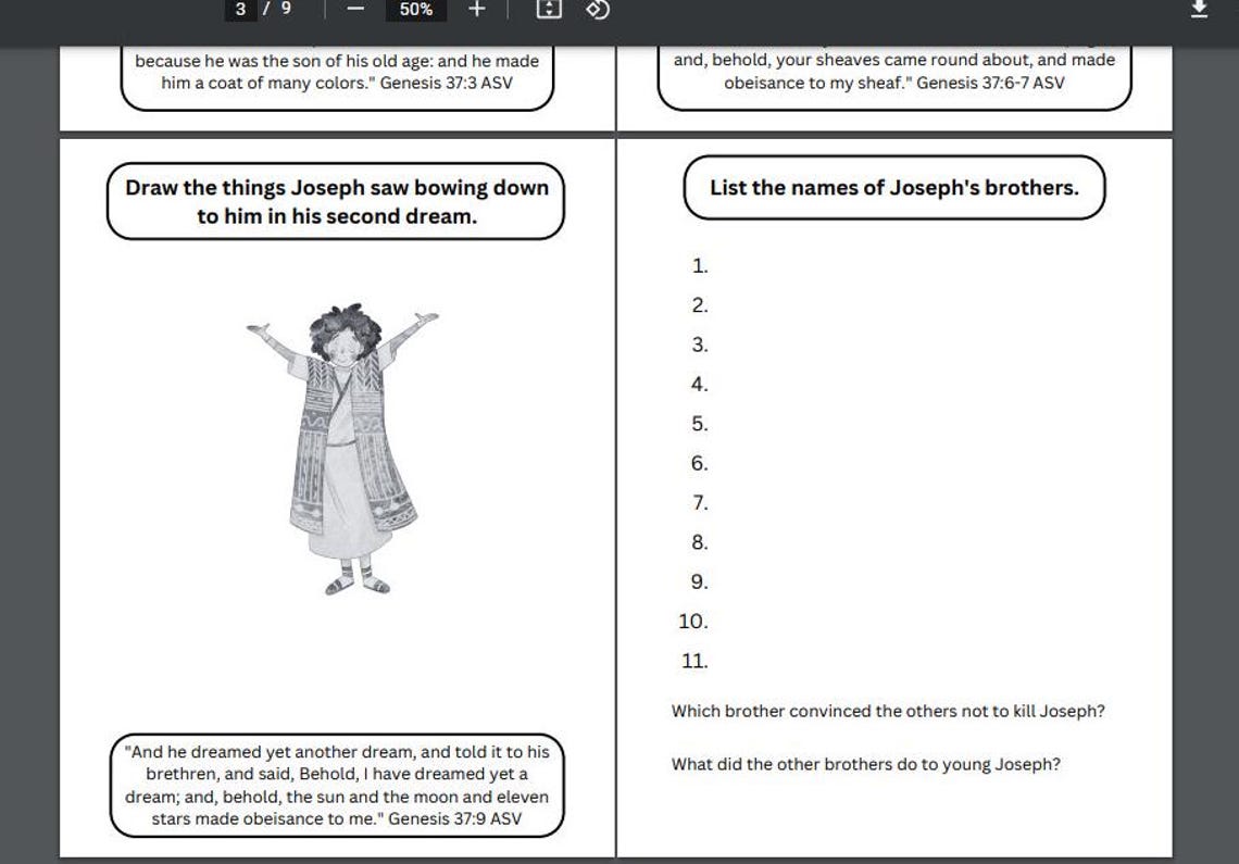 Story of Joseph, Bible Activity Pages, Bible Worksheets, Kids Bible ...