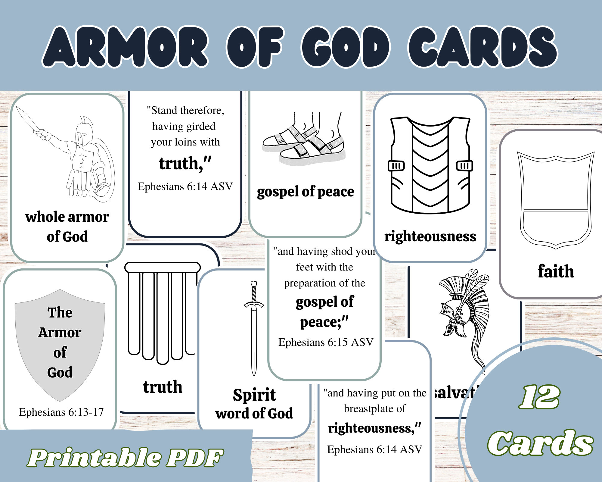 Armor of God, God’s Armor, Ephesians 6, Kids Bible Cards, Bible Verse ...