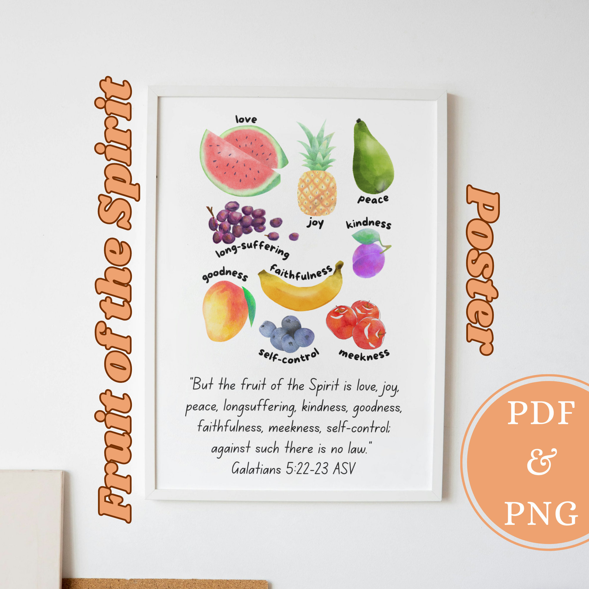 Fruit of the Spirit, Galatians 5, Fruit Poster Print, Kids Bible Wall ...