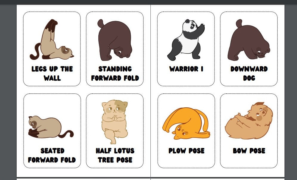 Kids Animal Yoga Poses Cards, Yoga for Kids, Kids Mindfulness, Calming ...