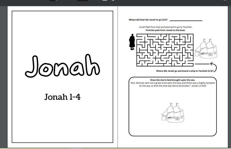 Jonah, Jonah and Big Fish, Kids Bible Printable, Kids Bible Lessons ...