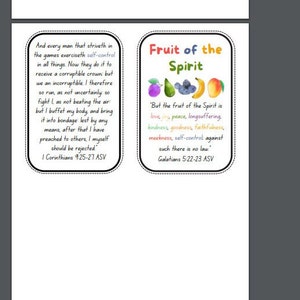 Fruit of the Spirit, Kids Bible Cards, Bible Flash Cards, Bible Verse ...
