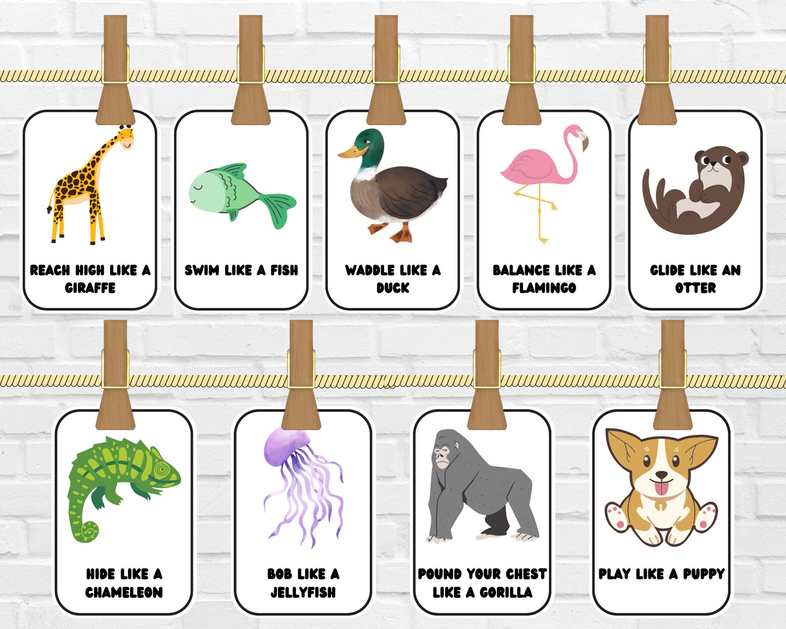 Kids Movement Cards, Animal Flash Cards, Animal Flashcards, Kids ...