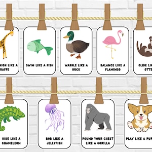 Kids Movement Cards, Animal Flash Cards, Animal Flashcards, Kids ...