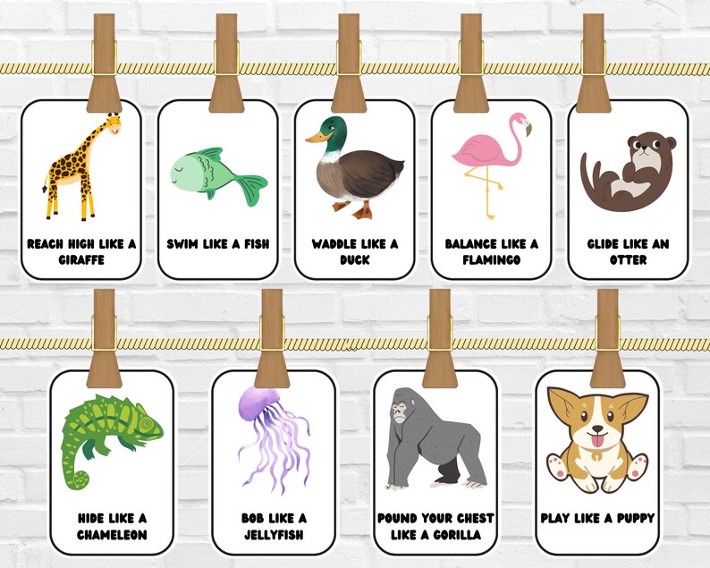 Kids Movement Cards, Animal Flash Cards, Animal Flashcards, Kids ...