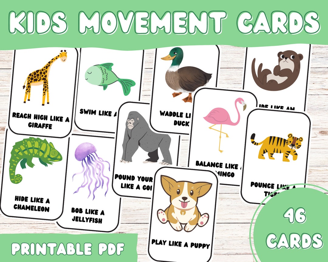 Kids Movement Cards, Animal Flash Cards, Animal Flashcards, Kids ...