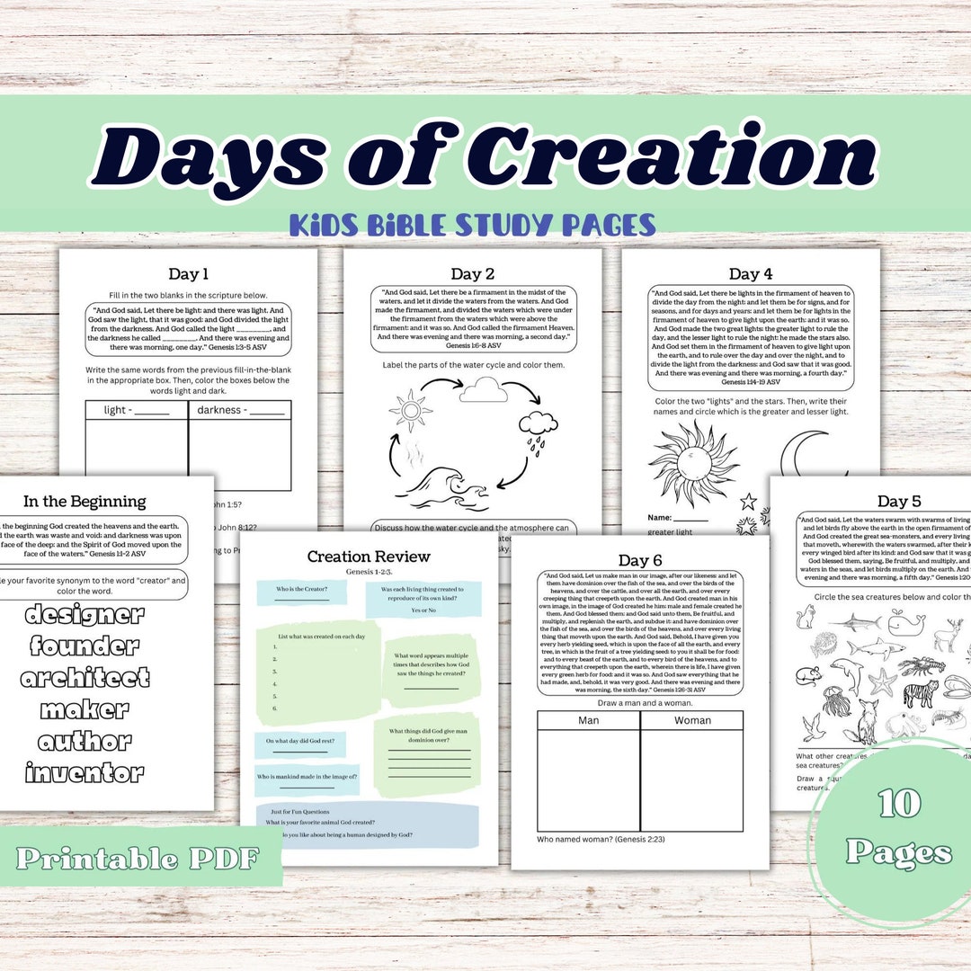 Days of Creation, Bible Activity Pages, Kids Bible Lessons, Kids Bible ...
