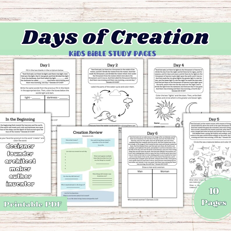 Days of Creation, Bible Activity Pages, Kids Bible Lessons, Kids Bible ...