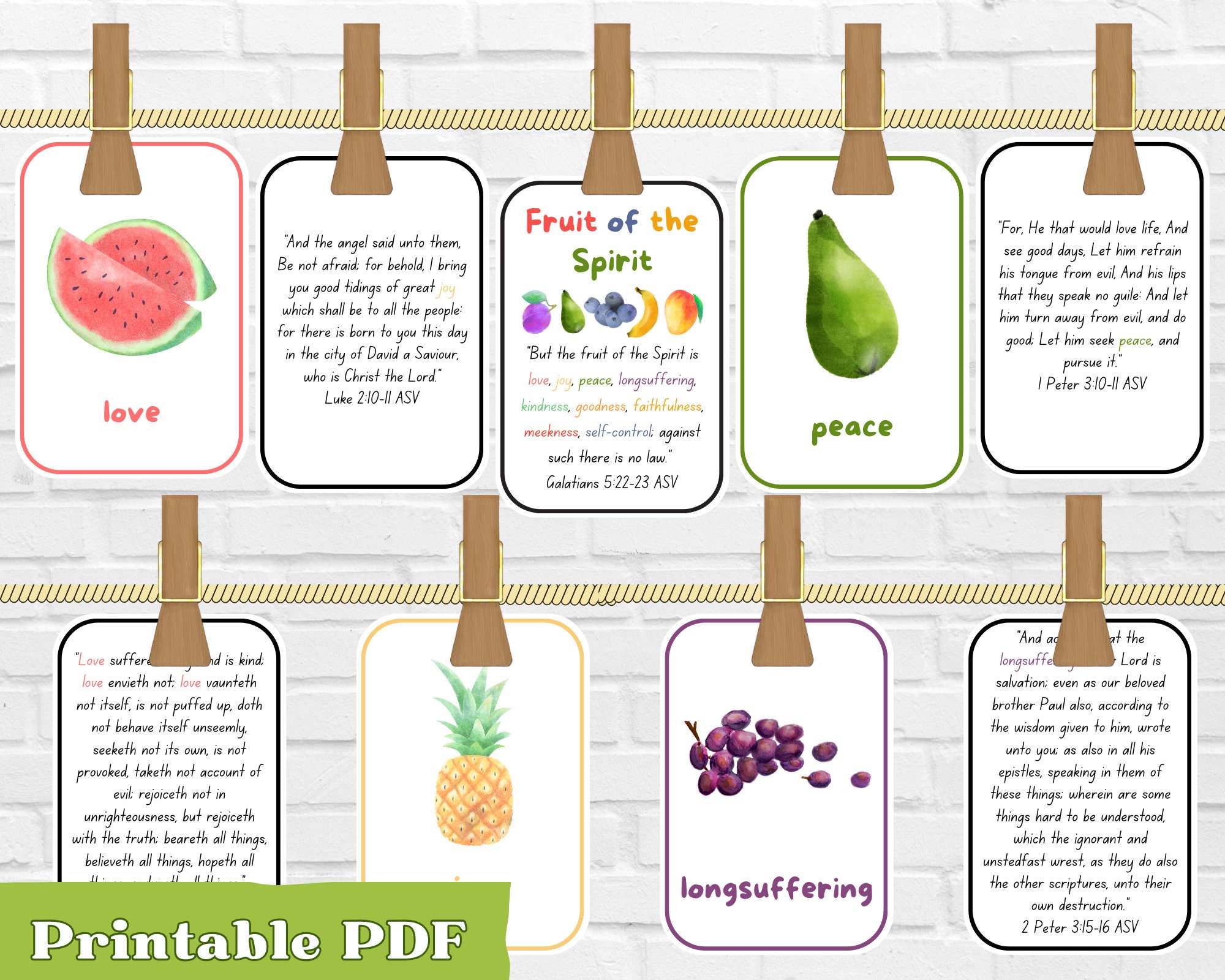 Fruit of the Spirit, Kids Bible Cards, Bible Flash Cards, Bible Verse ...