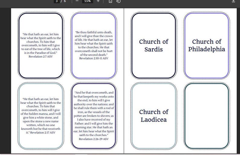 Seven Churches, Revelation, Bible Flash Cards, Bible Verse Cards, Kids Bible Cards, Bible ...