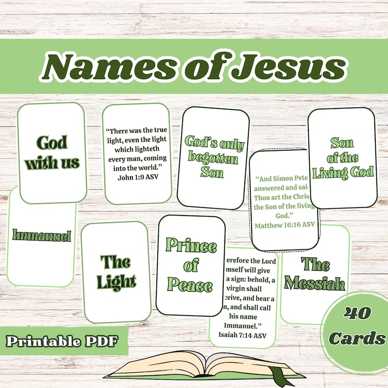 Names of Jesus, Bible Flashcards, Kids Bible Cards, Kids Bible ...