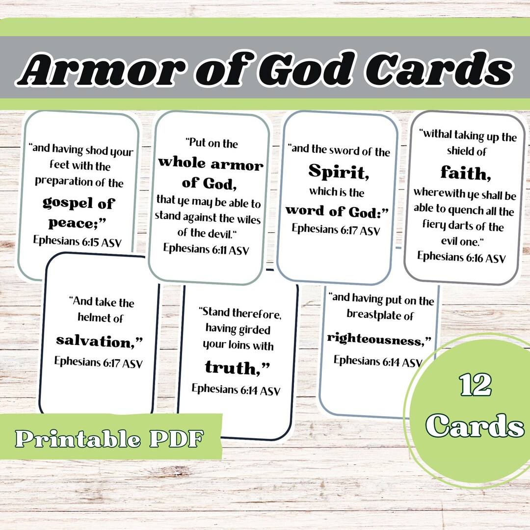 Armor of God, God’s Armor, Ephesians 6, Kids Bible Cards, Bible Verse ...