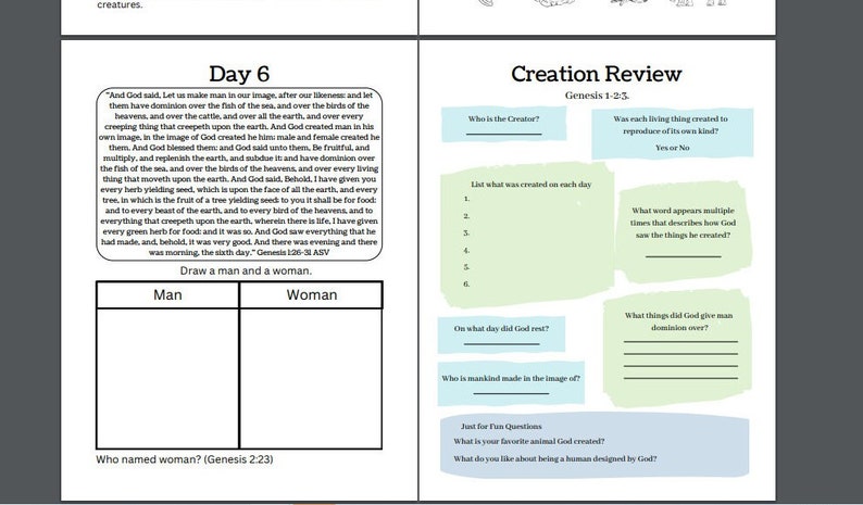 Days of Creation, Bible Activity Pages, Kids Bible Lessons, Kids Bible ...