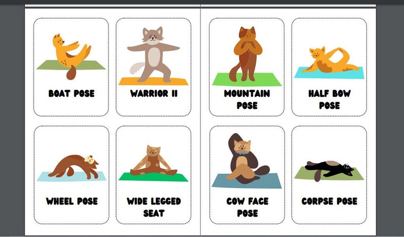 Kids Animal Yoga Poses Cards, Yoga for Kids, Kids Mindfulness, Calming ...