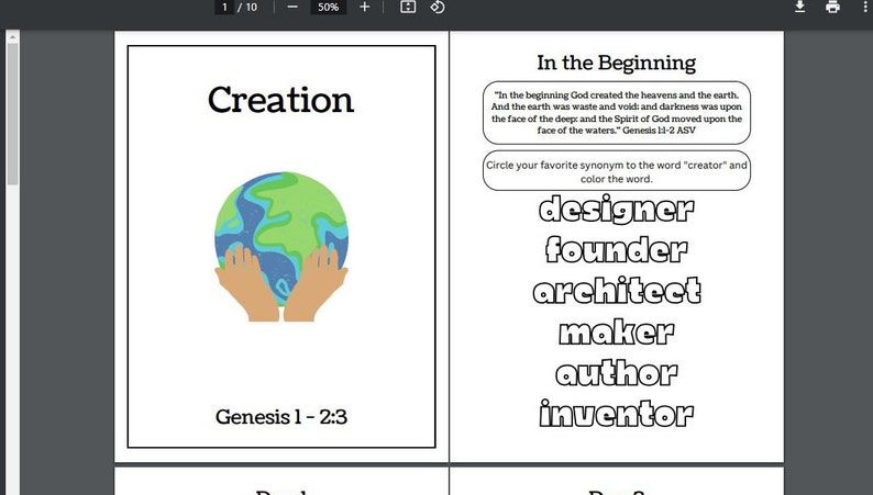 Days of Creation, Bible Activity Pages, Kids Bible Lessons, Kids Bible ...