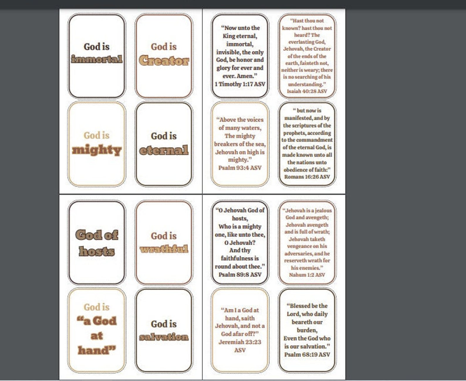Names of God, Attributes of God, Bible Flashcards, Kids Bible Cards ...