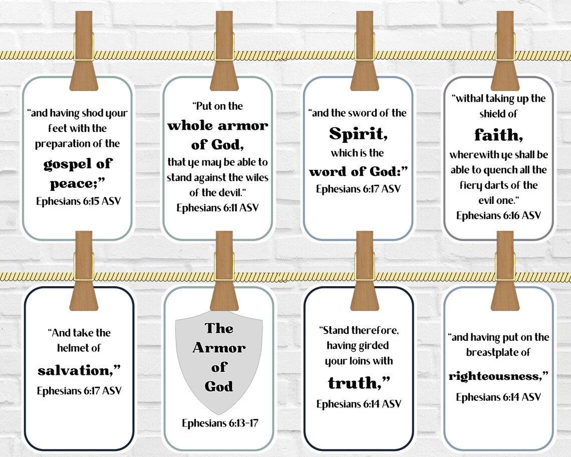 Armor of God, God’s Armor, Ephesians 6, Kids Bible Cards, Bible Verse ...