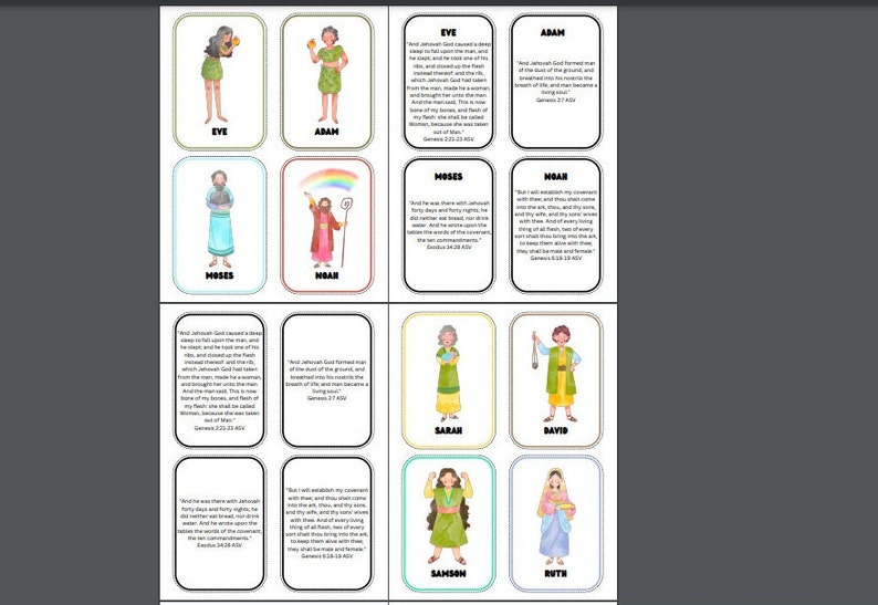 Bible Characters, Kids Bible Cards, Bible Flash Cards, Kids Bible Study ...