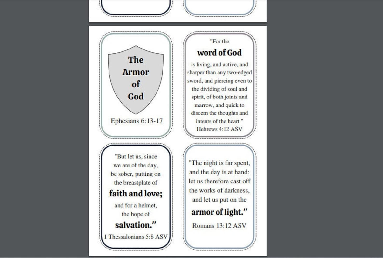 Armor of God, God’s Armor, Ephesians 6, Kids Bible Cards, Bible Verse ...