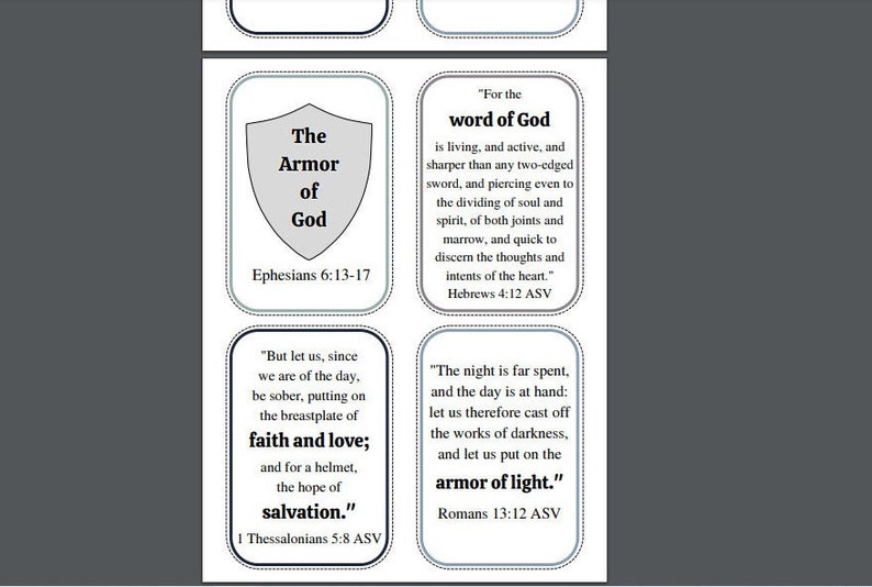 Armor of God, God’s Armor, Ephesians 6, Kids Bible Cards, Bible Verse ...