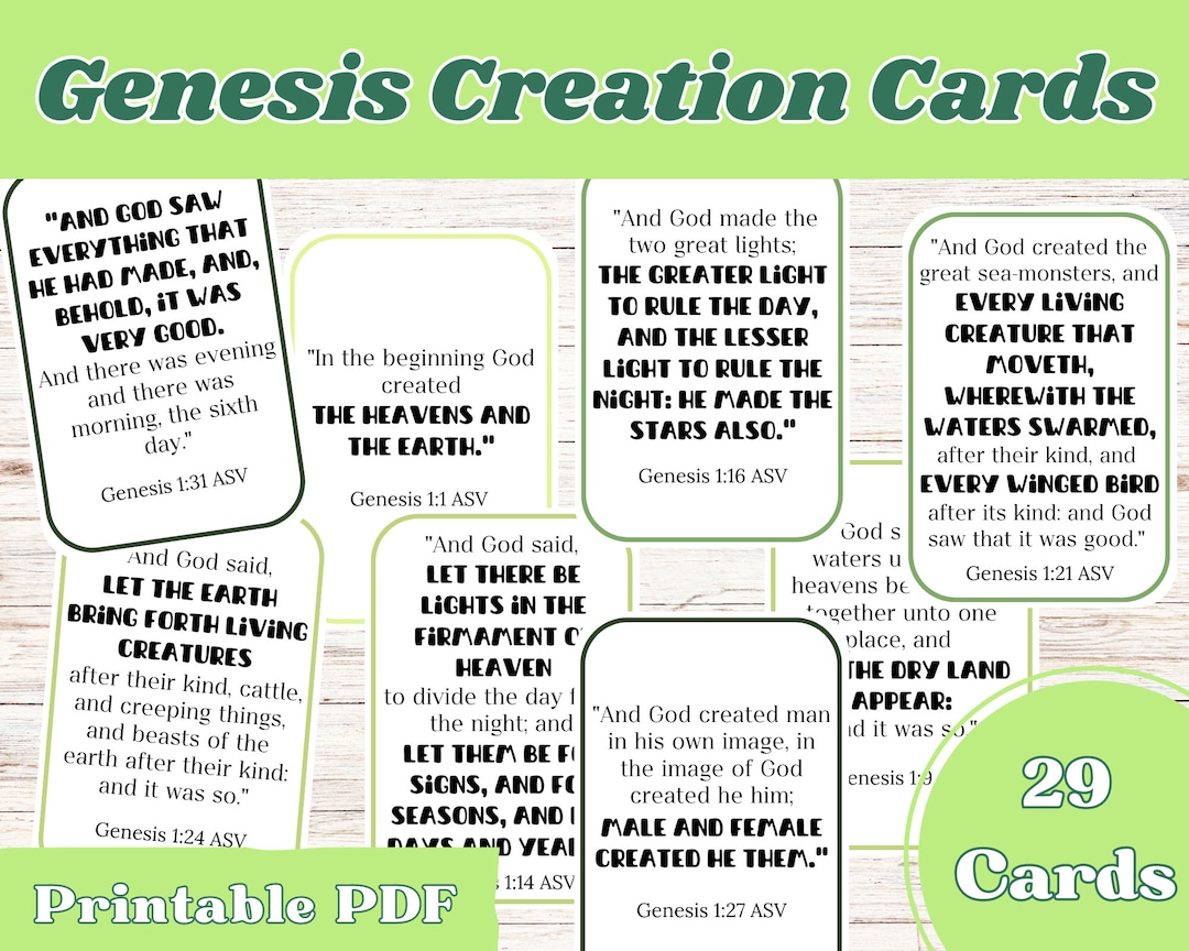 Genesis, Creation Bible Story, Kids Bible Cards, Bible Flash Cards ...