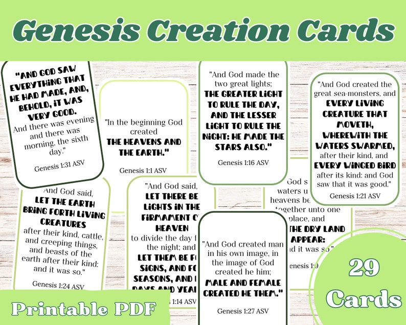 Genesis, Creation Bible Story, Kids Bible Cards, Bible Flash Cards ...