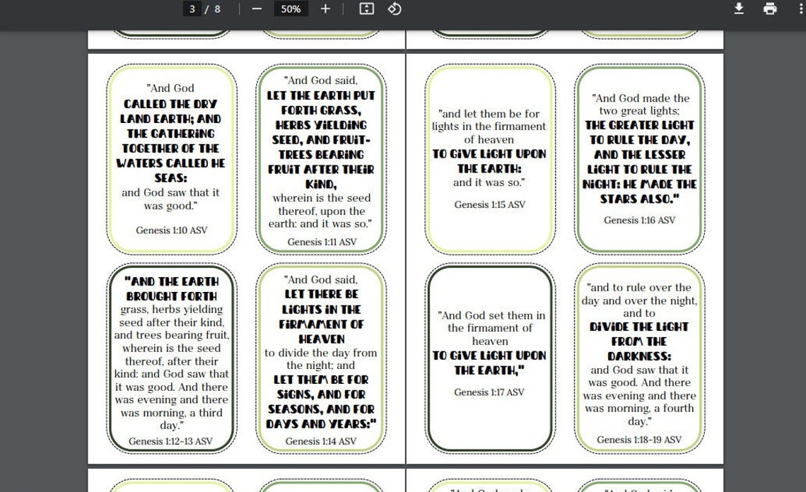 Genesis, Creation Bible Story, Kids Bible Cards, Bible Flash Cards ...