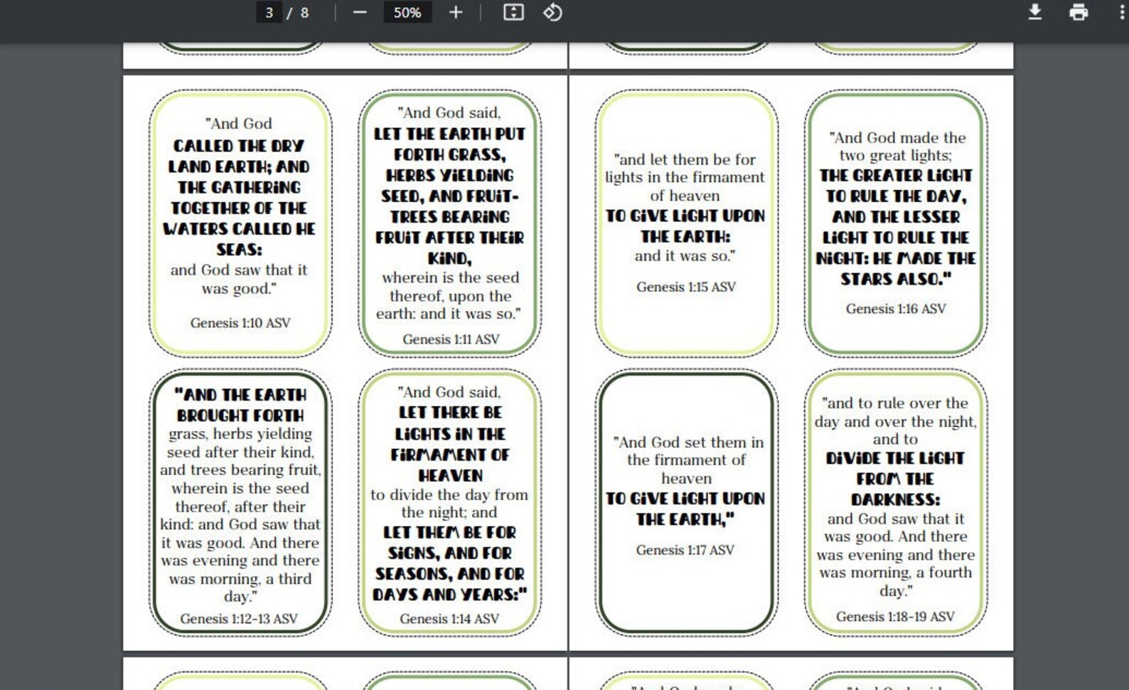 Genesis, Creation Bible Story, Kids Bible Cards, Bible Flash Cards ...