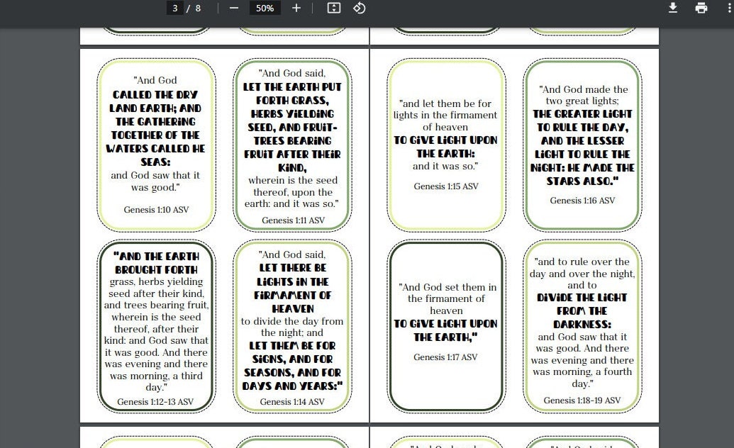 Genesis, Creation Bible Story, Kids Bible Cards, Bible Flash Cards ...