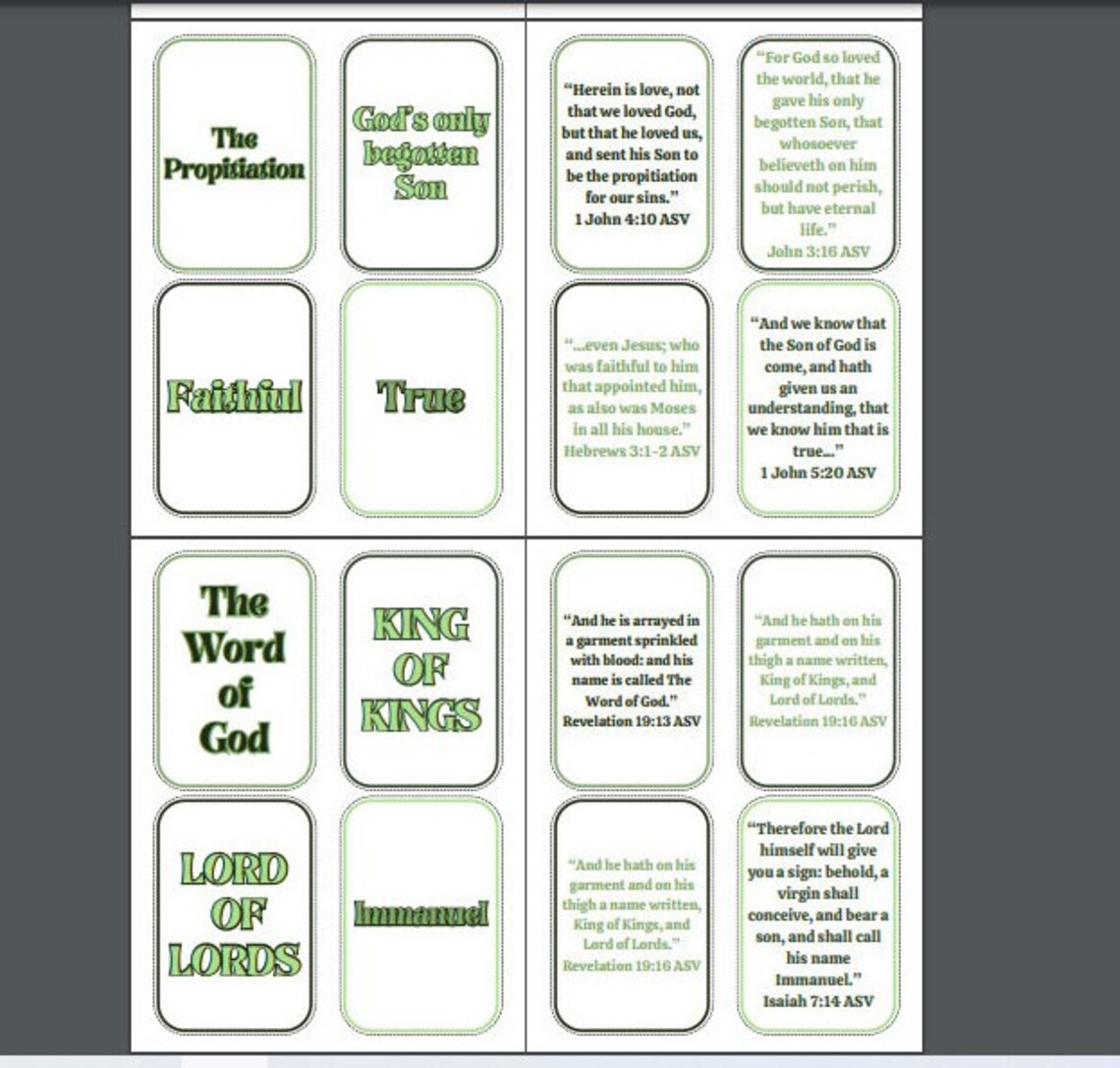 Names of Jesus, Bible Flashcards, Kids Bible Cards, Kids Bible ...