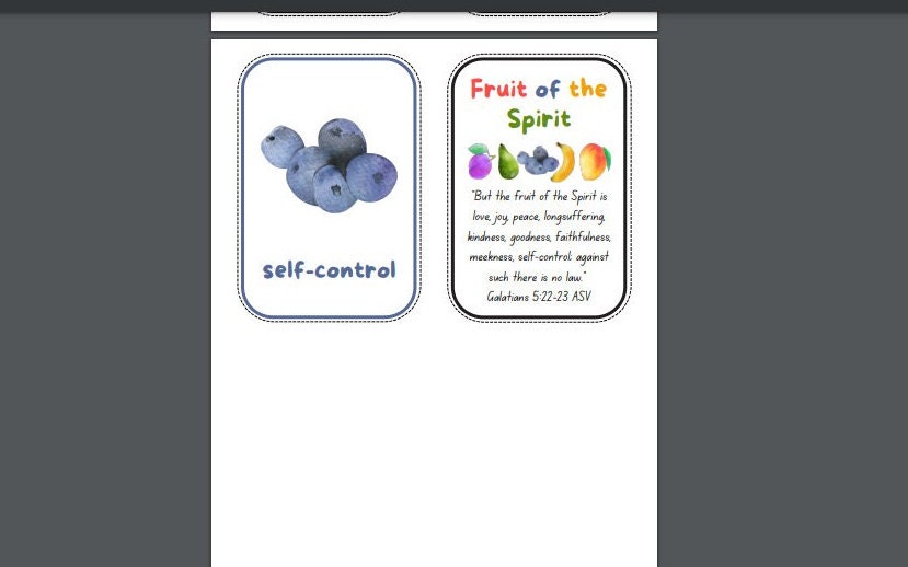 Fruit of the Spirit, Kids Bible Cards, Bible Flash Cards, Bible Verse ...