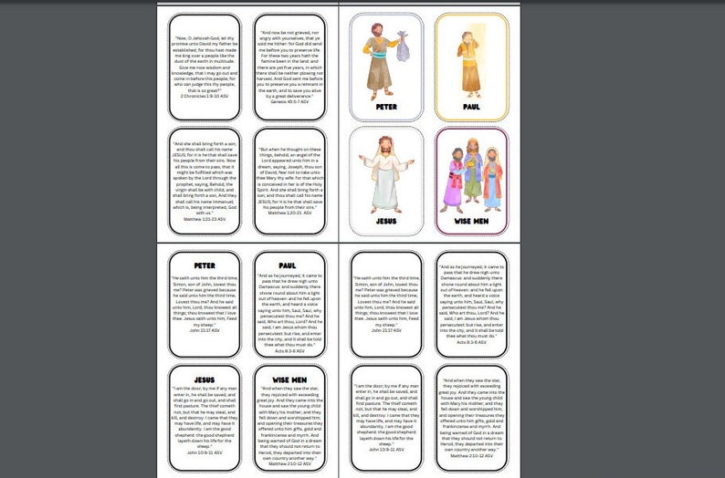 Bible Characters, Kids Bible Cards, Bible Flash Cards, Kids Bible Study ...