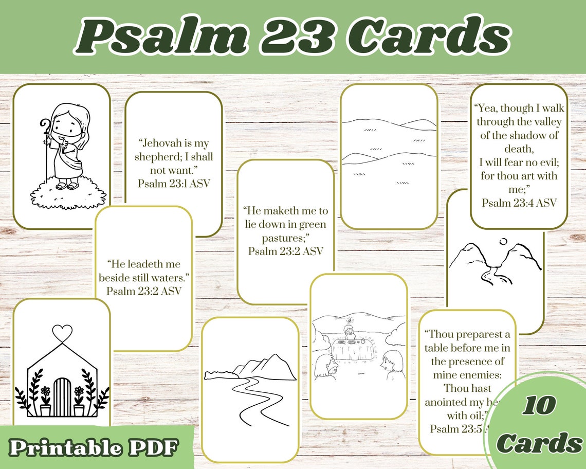 Psalm 23, Psalm 23 Printable, Psalms 23, Bible Cards for Kids, Kids ...