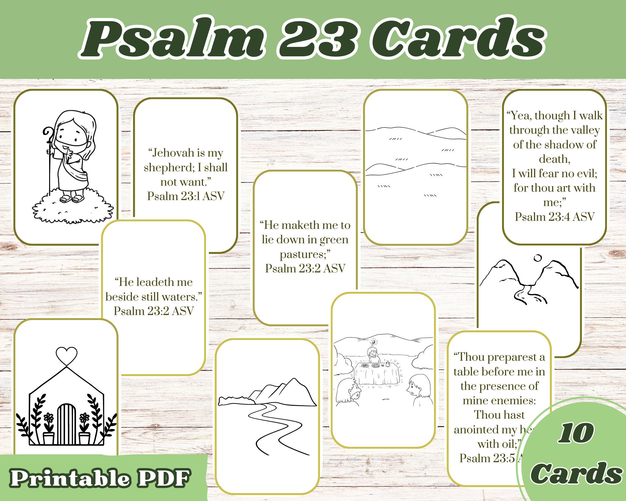 Psalm 23, Psalm 23 Printable, Psalms 23, Bible Cards for Kids, Kids ...