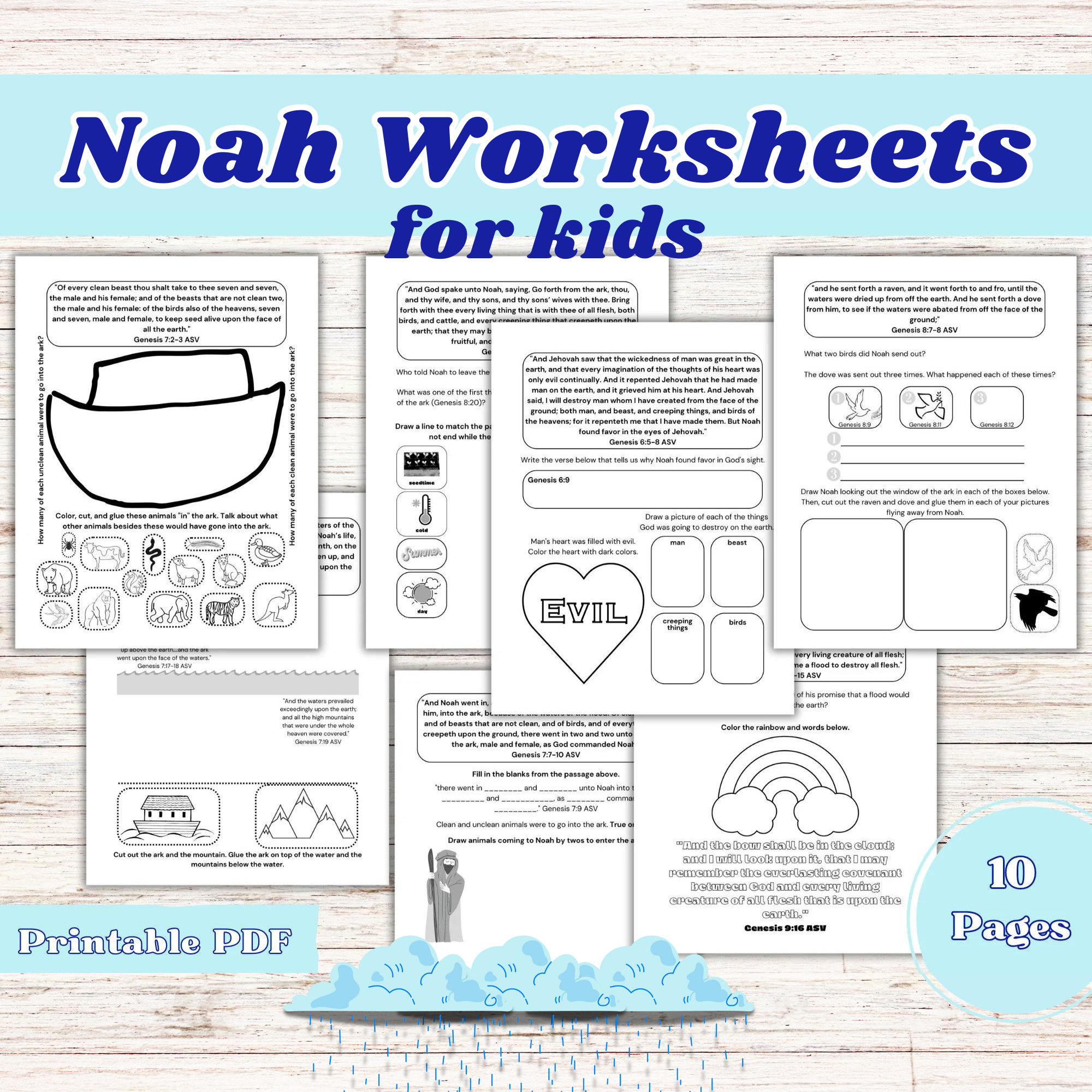 Noah and the Ark, Bible Worksheets, Noah Printable, Kids Bible Study ...